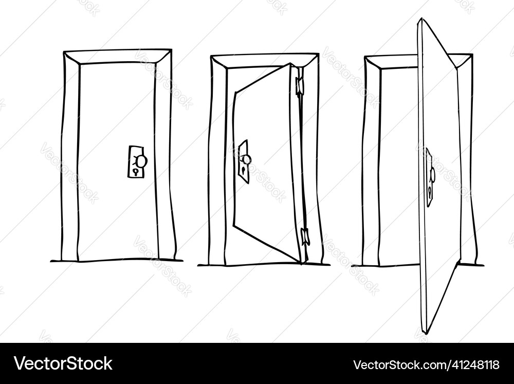 Simple set three hand draw sketch of doors Vector Image