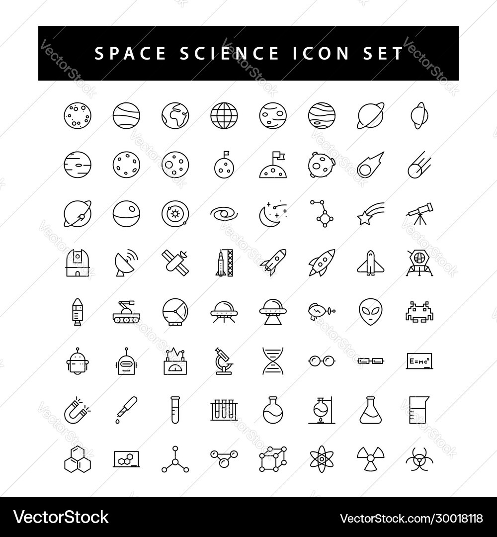 Space and science icon set with black color Vector Image
