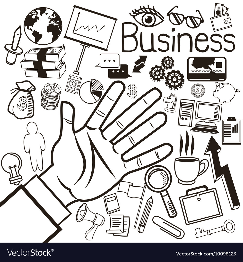 Business hand and icon set Royalty Free Vector Image