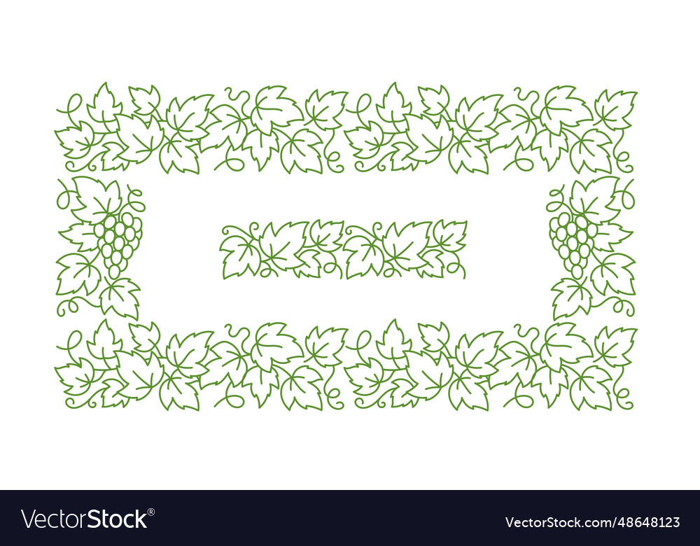 Grape vine rectangular frame leaves Royalty Free Vector