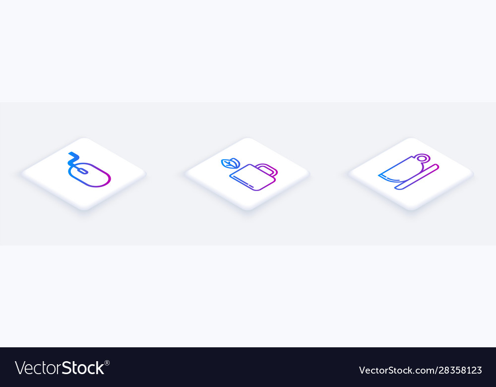 Set isometric line computer mouse cup tea Vector Image