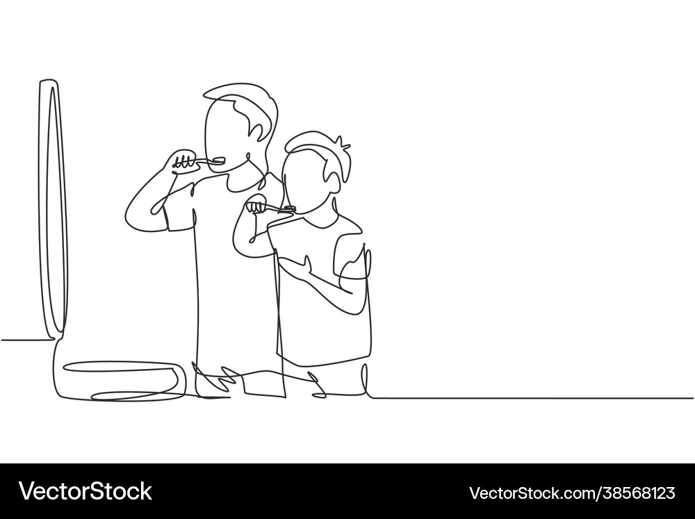 Single one line drawing smiling father and son Vector Image