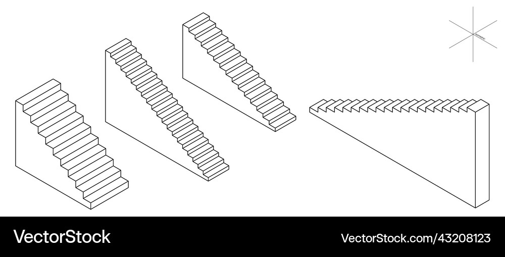 Stairway set 3d outline isometric projection Vector Image
