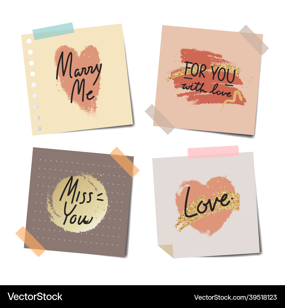 Taped notes of sweet messages Royalty Free Vector Image