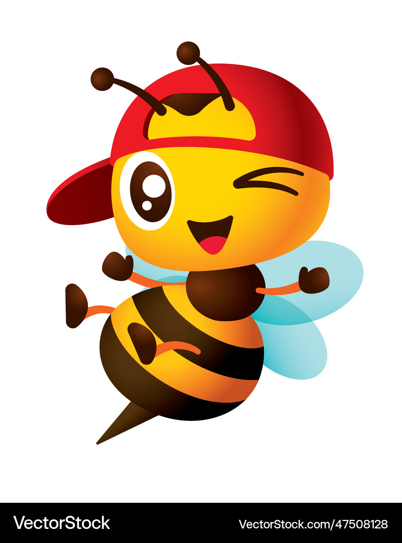 Cartoon cute bee wearing red snapback cap Vector Image