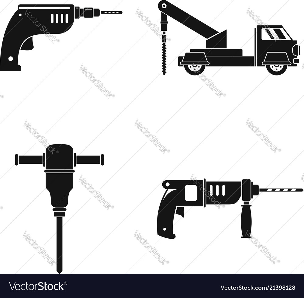 Drilling machine electric icons set simple style Vector Image