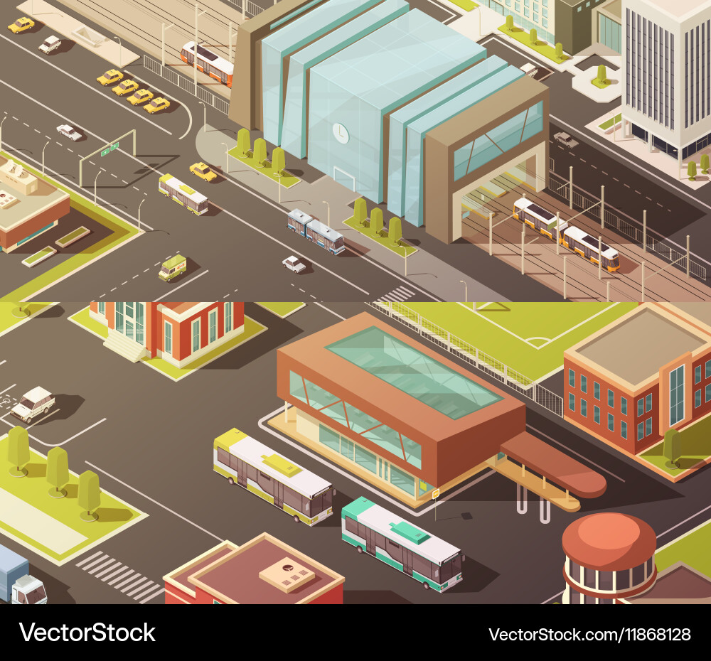 Government Buildings Isometric Banners Set Vector Image