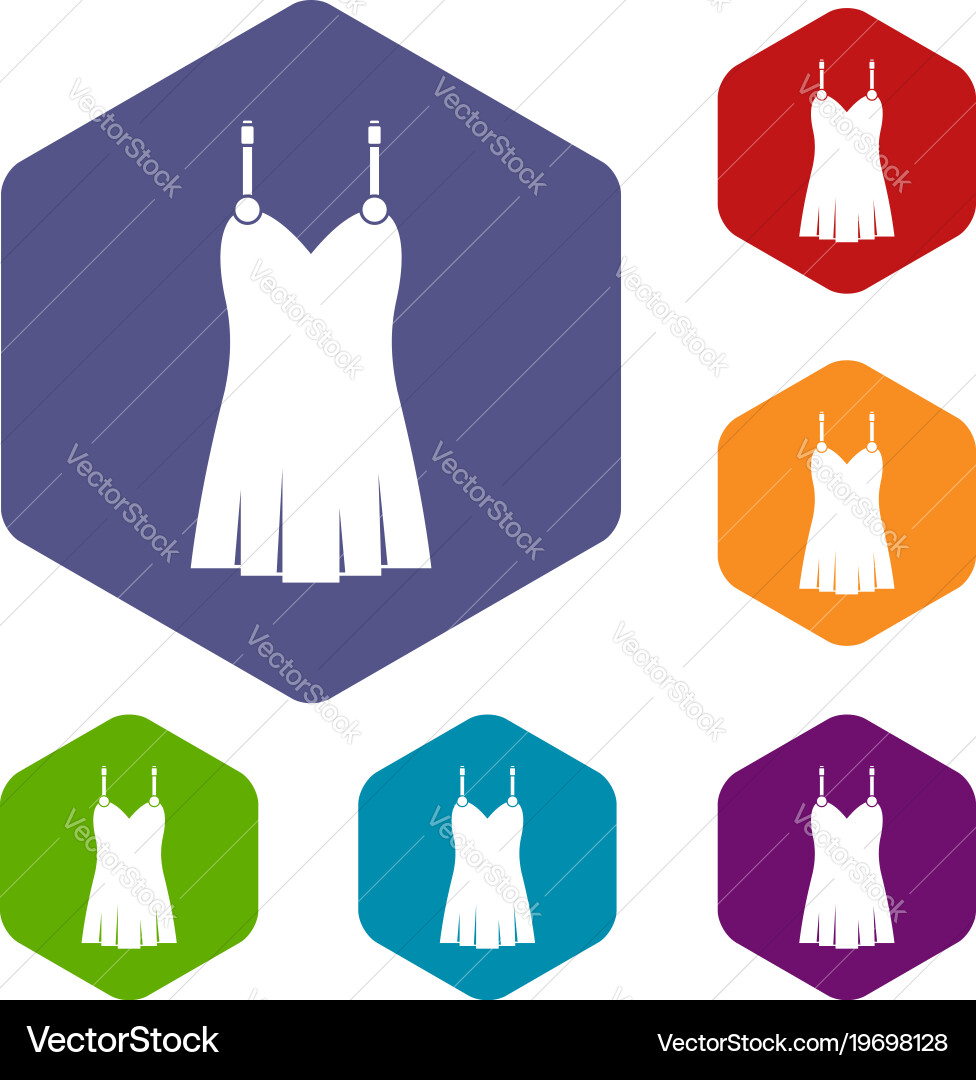 Nightdress icons set hexagon Royalty Free Vector Image