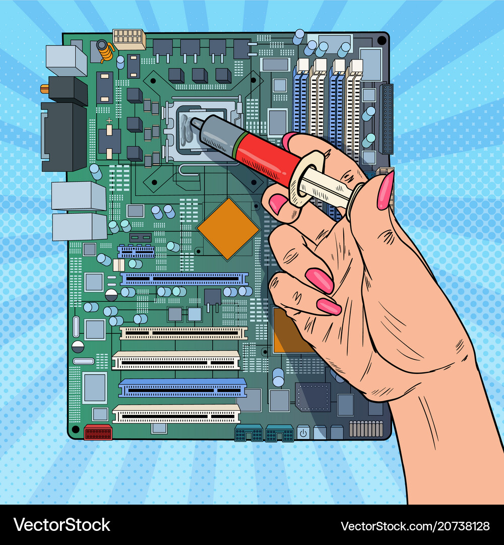 Pop art female hand repairing cpu Royalty Free Vector Image