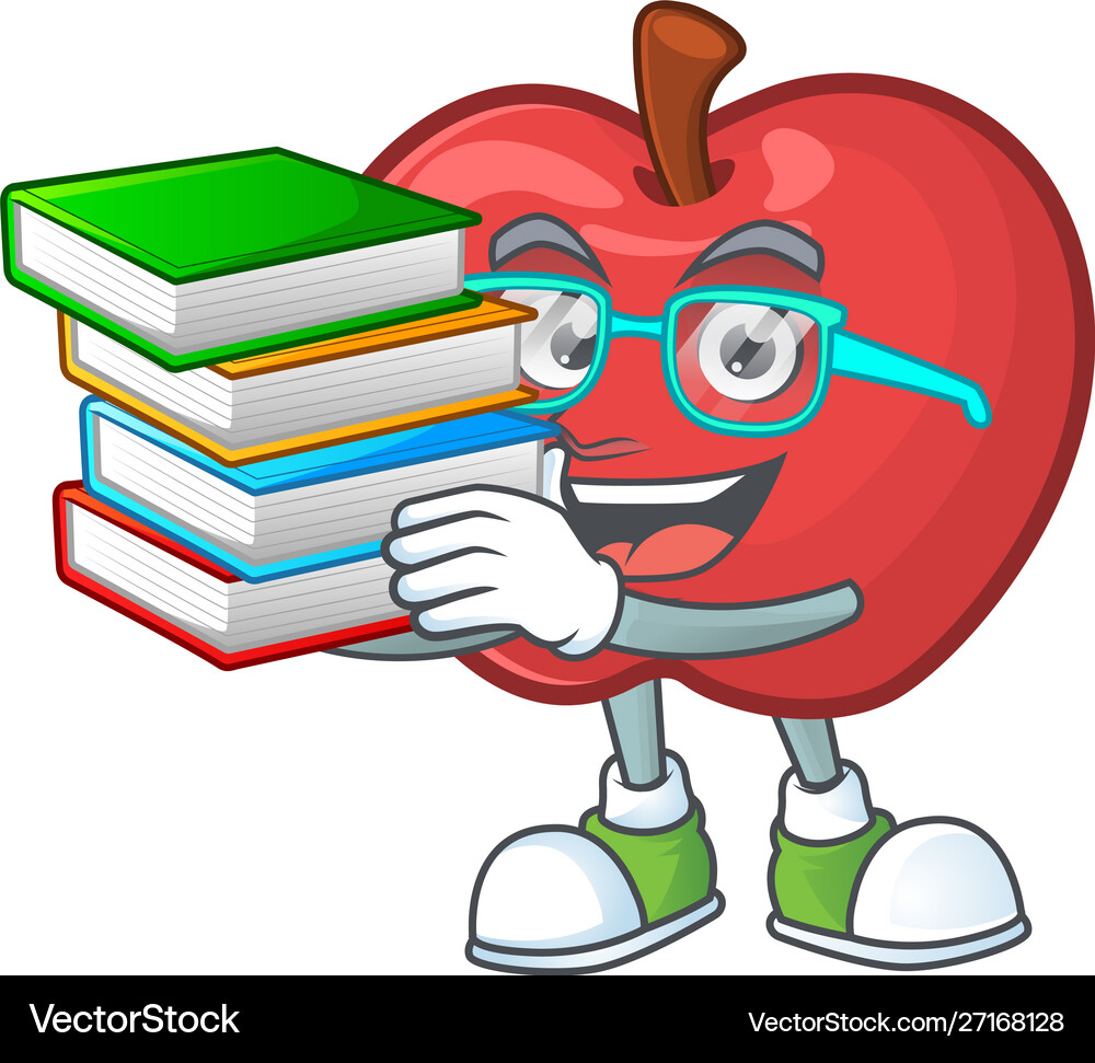 Student with book cute apple character mascot Vector Image