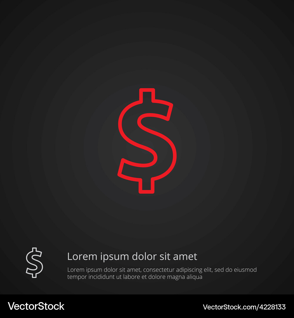 Dollar outline symbol red on dark background logo Vector Image