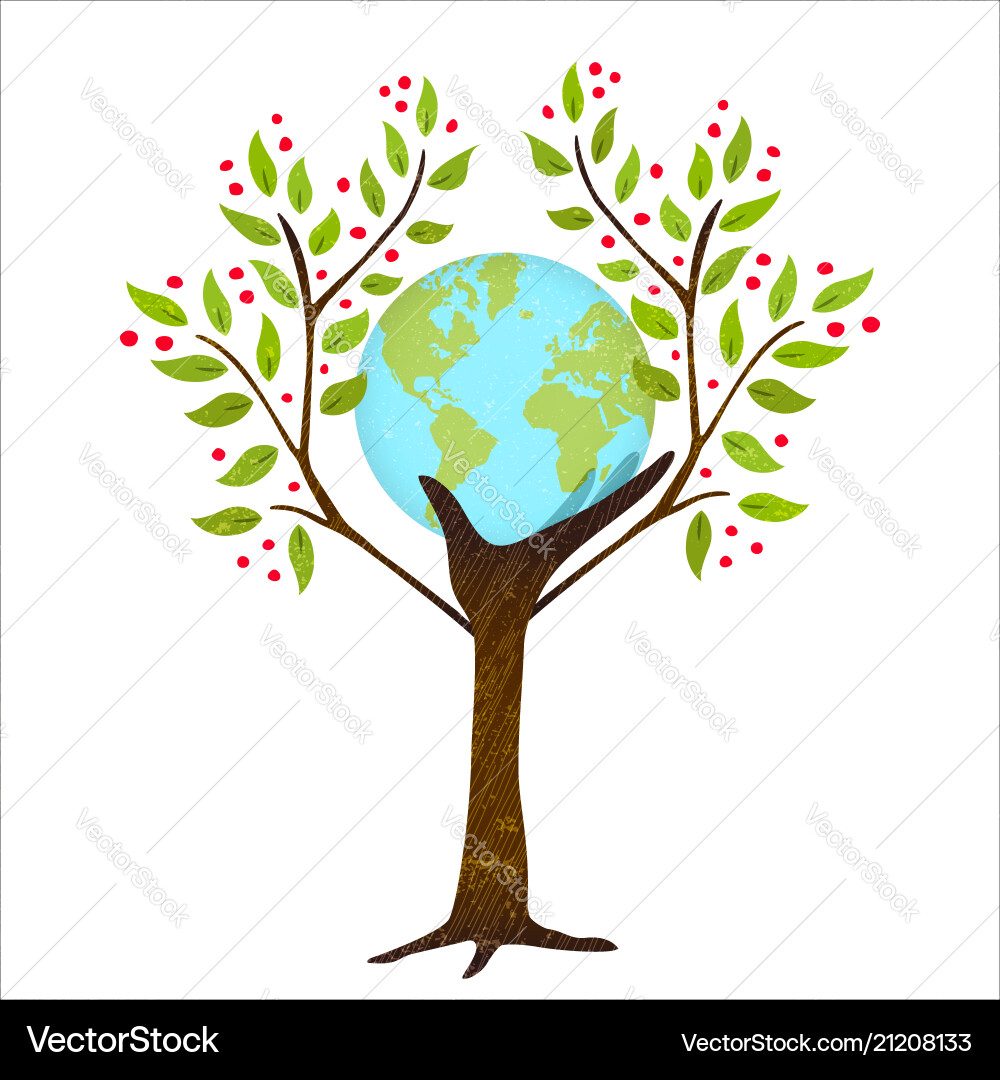 Green tree hand with earth for nature concept Vector Image