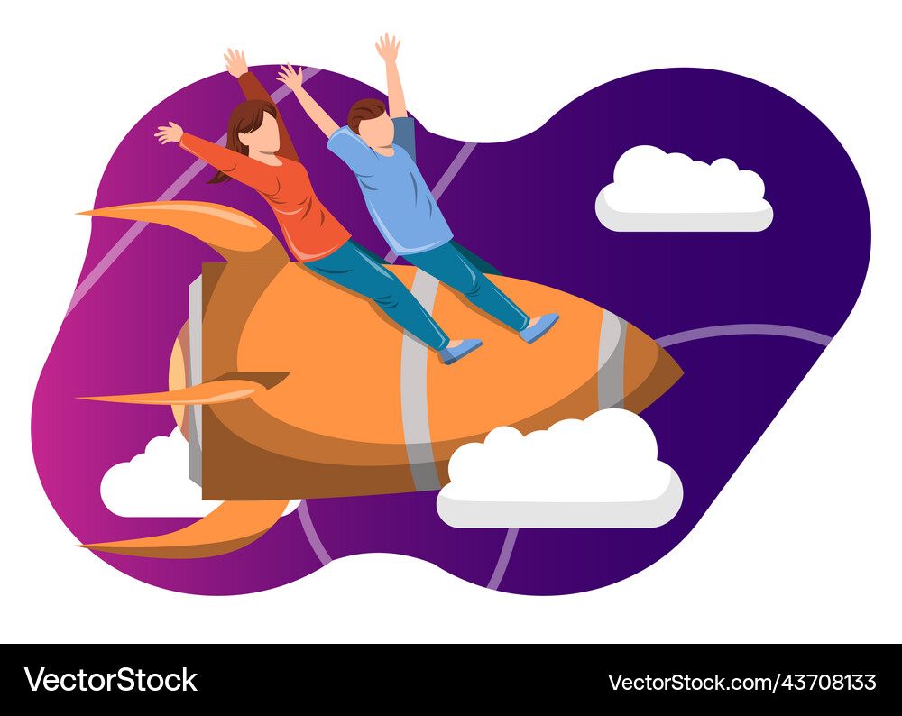 People riding a rocket launcher flat concept rise Vector Image