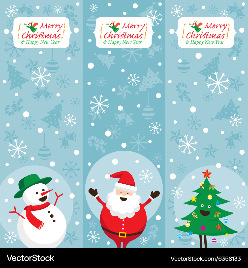Santa claus snowman tree banner Royalty Free Vector Image