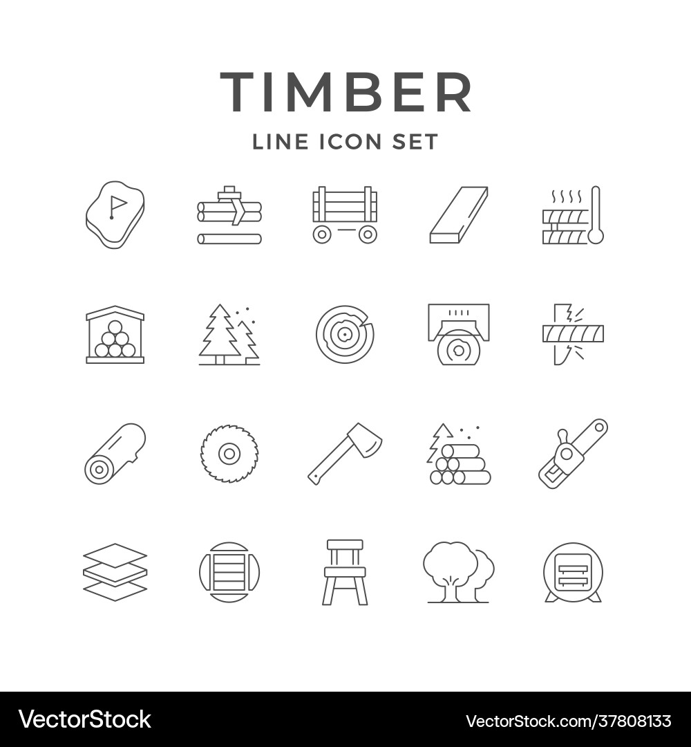 Set line icons timber industry Royalty Free Vector Image