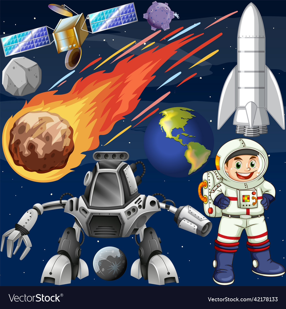 Set of space objects in space Royalty Free Vector Image