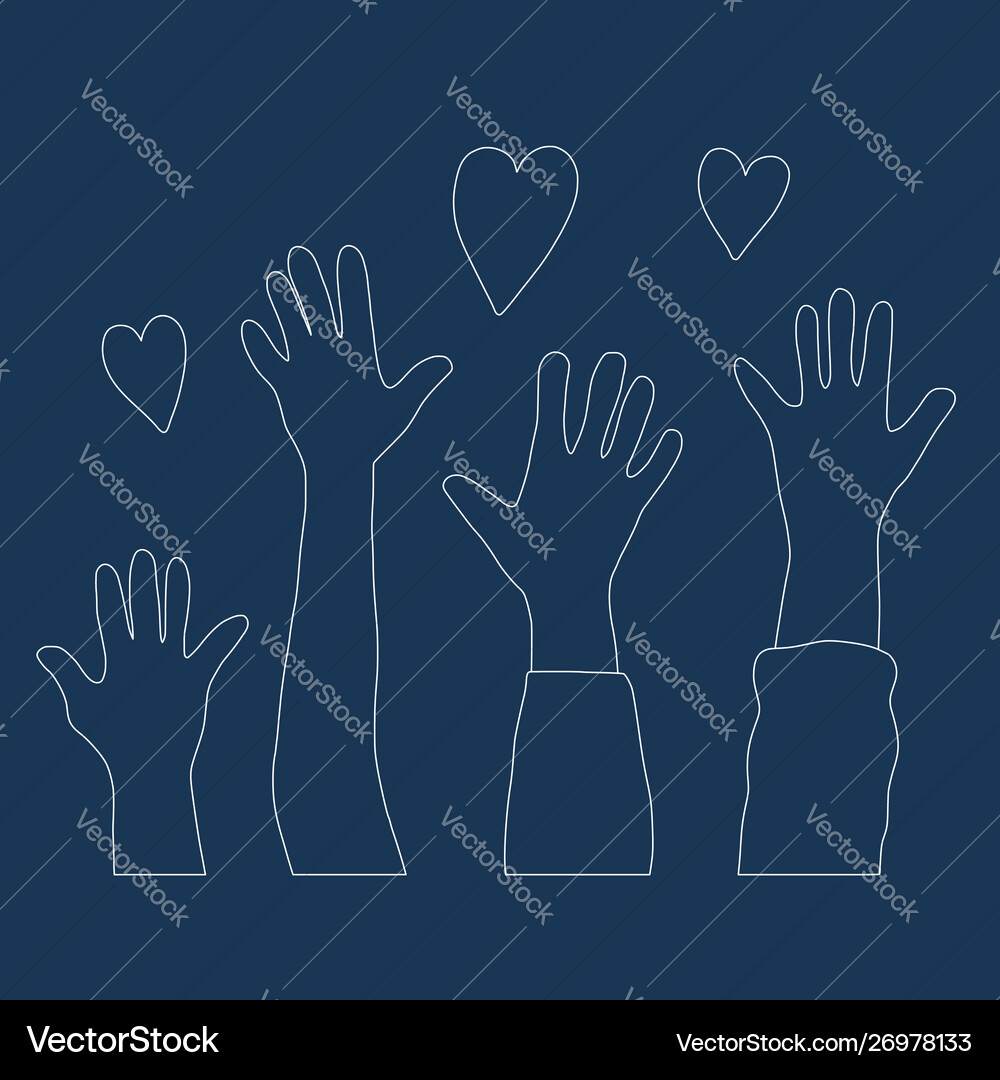 Volunteers hands up concept simple design Vector Image