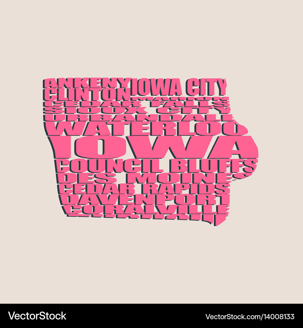 Word cloud map of iowa state Royalty Free Vector Image