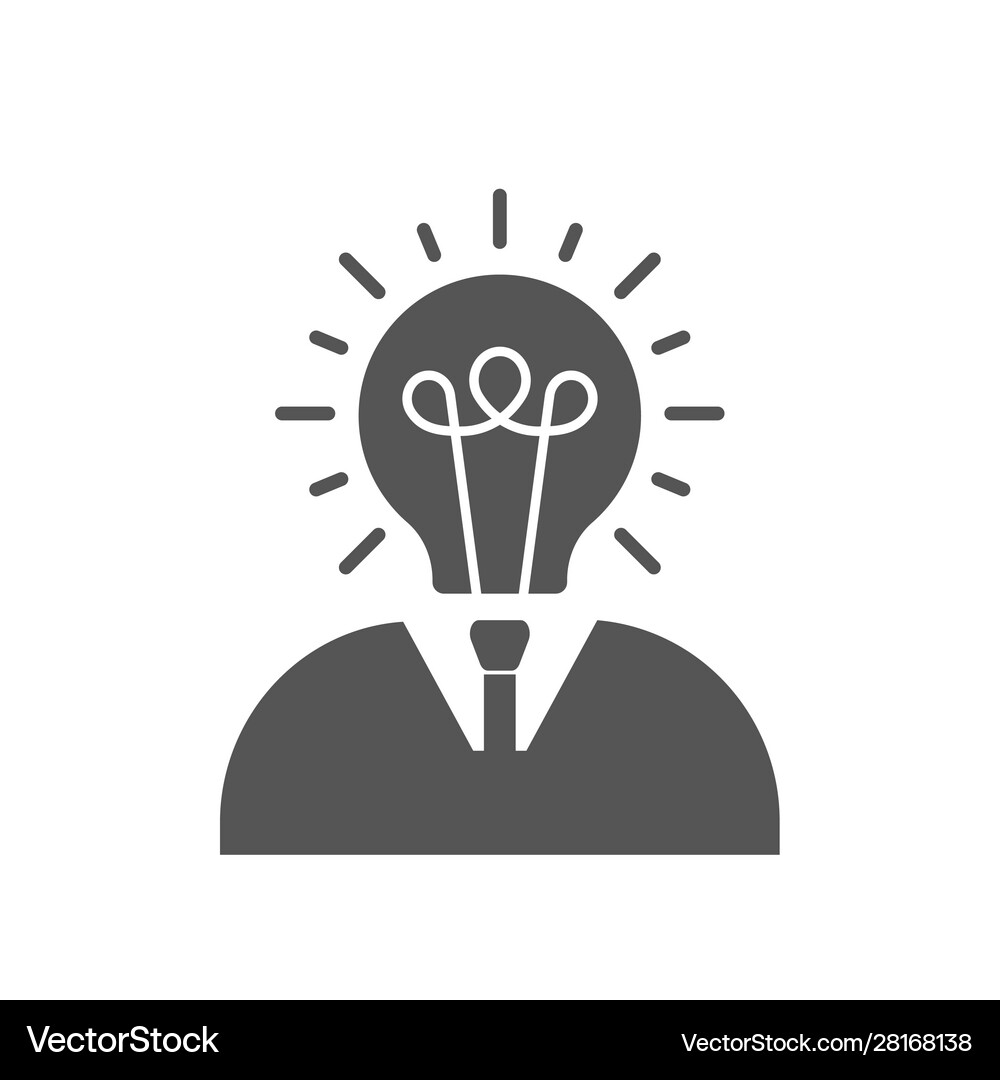 Businessman with lightbulb head flat icon on white