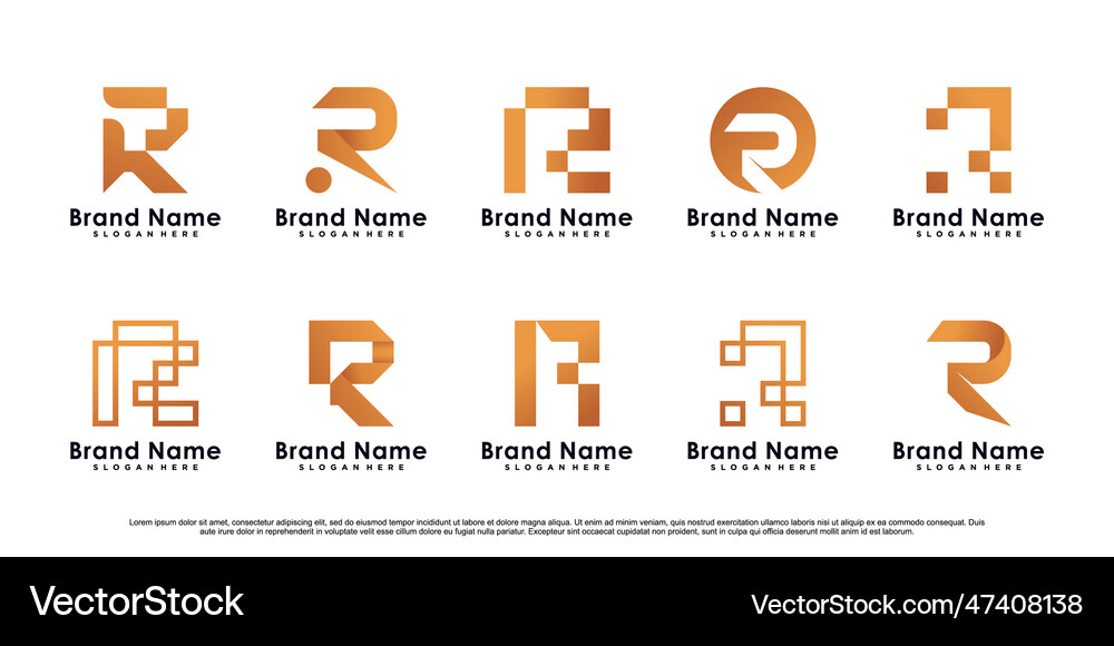 Collection of monogram initial letter r icon set Vector Image