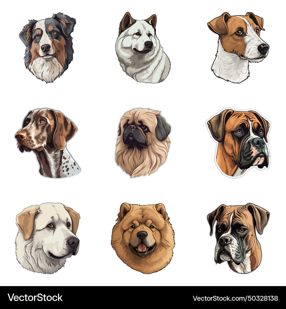 Dogs flat icon set isolated on white background Vector Image