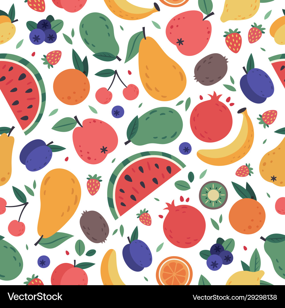 Fruits seamless pattern hand drawn doodle fruits Vector Image