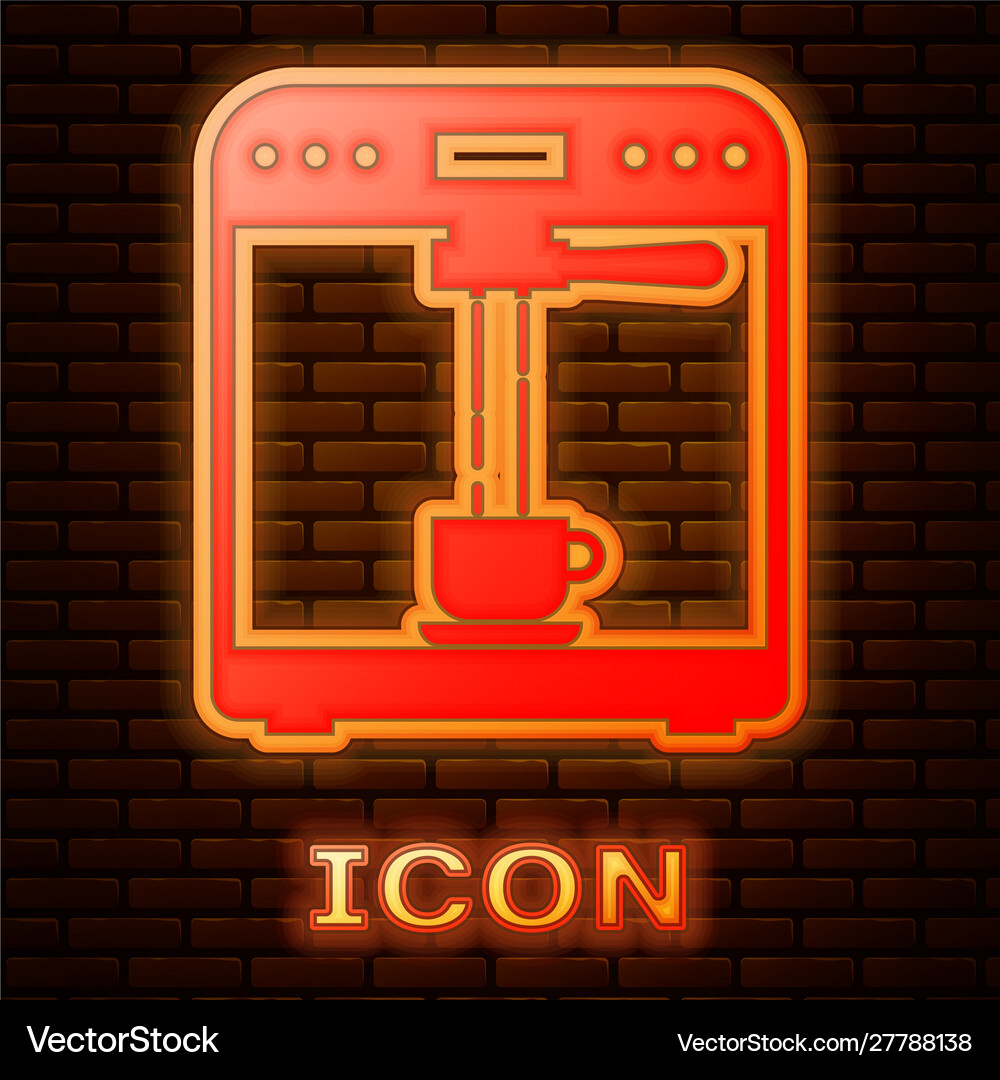 Glowing neon coffee machine and coffee cup icon Vector Image