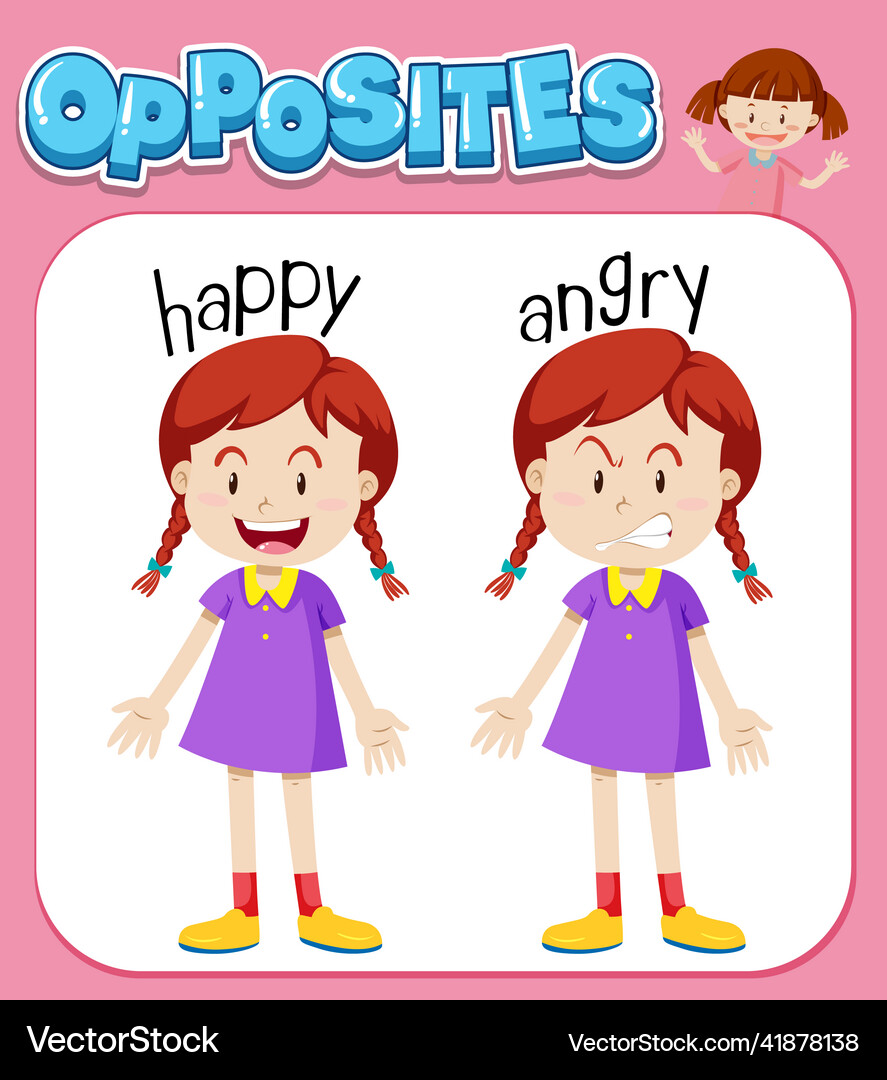 Opposite words for happy and angry Royalty Free Vector Image