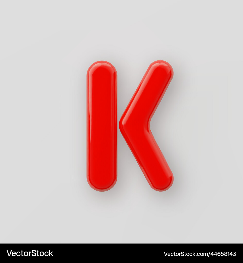 3d red plastic uppercase letter k with a glossy Vector Image