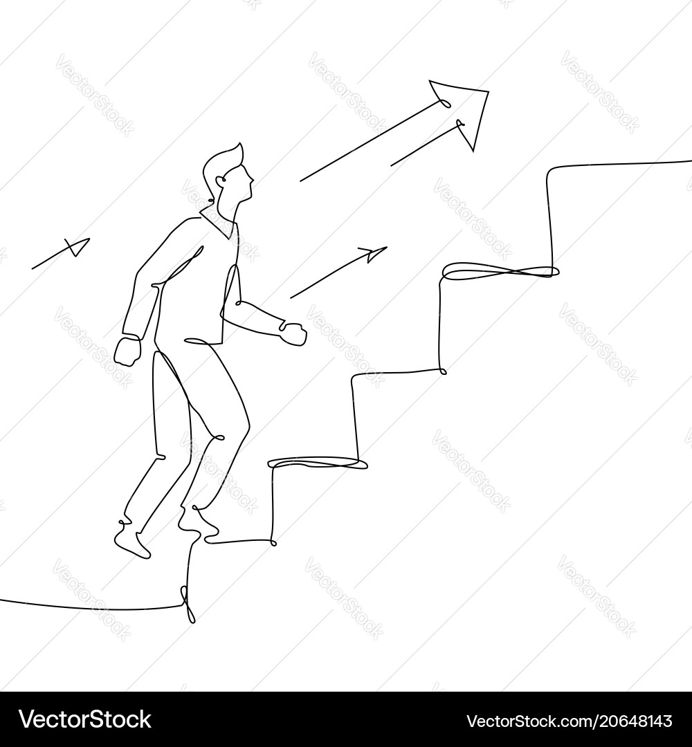 Businessman going up a ladder - one line design Vector Image