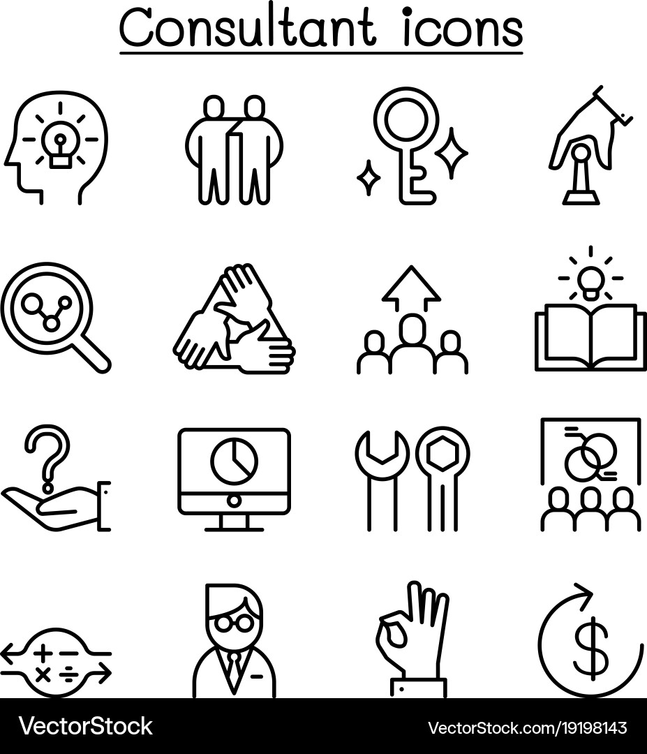 Consultant expert icon set in thin line style Vector Image