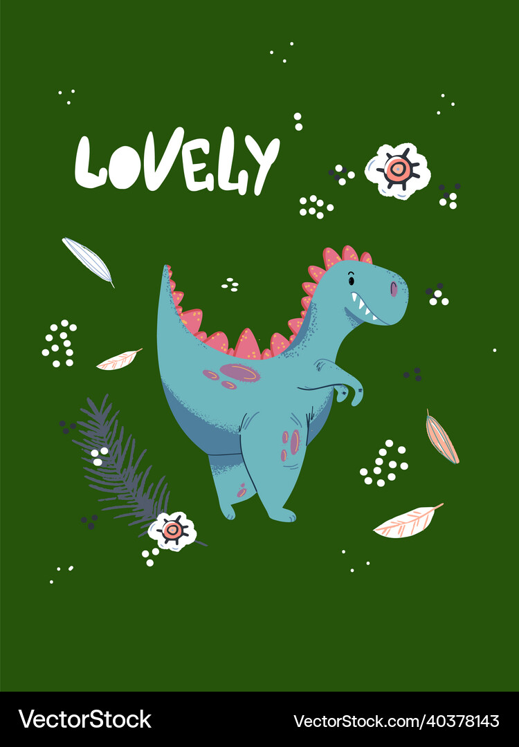 Cute cartoon little dinosaur Royalty Free Vector Image