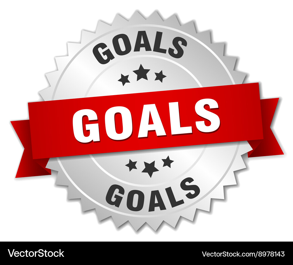 Goals 3d silver badge with red ribbon Royalty Free Vector