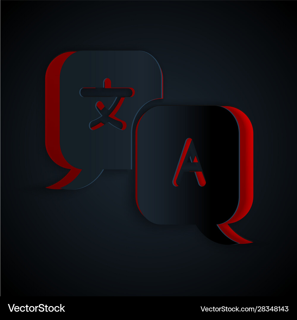 Paper cut translator icon isolated on black Vector Image