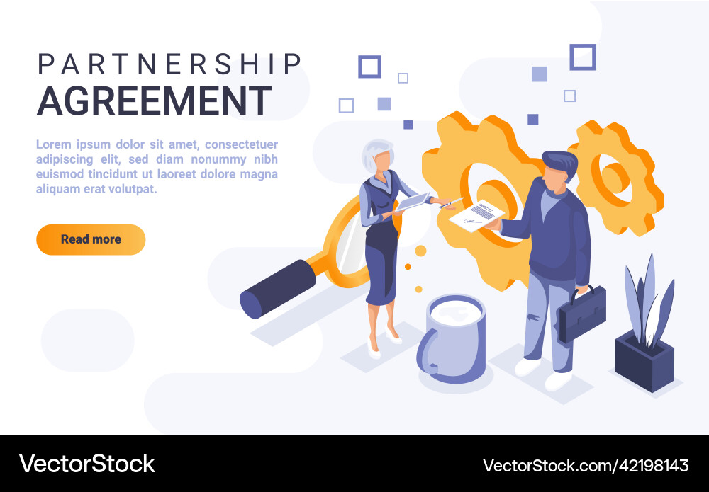 Partnership agreement landing page isometric Vector Image