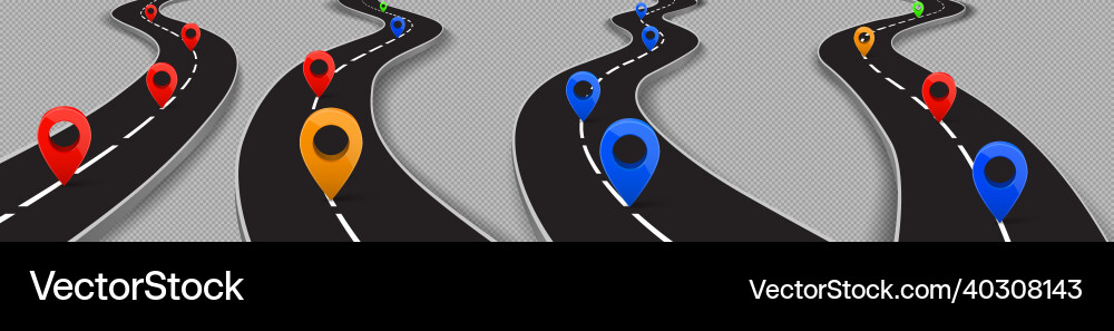 Road with gps pins highway navigation route set Vector Image