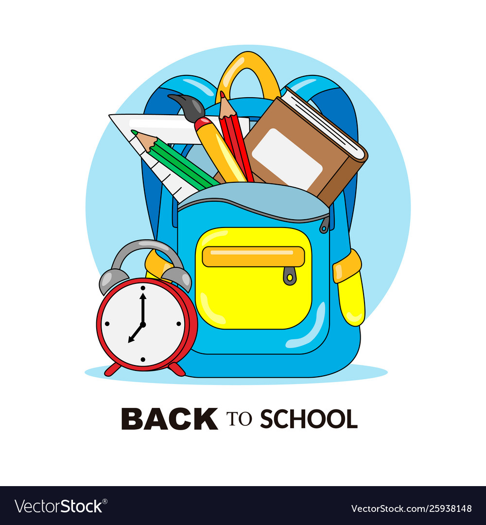 Backpack with school objects inside Royalty Free Vector