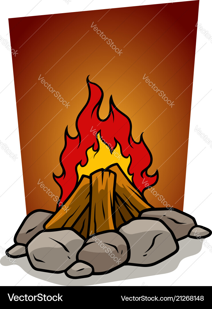 Cartoon bonfire campfire with stones icon Vector Image