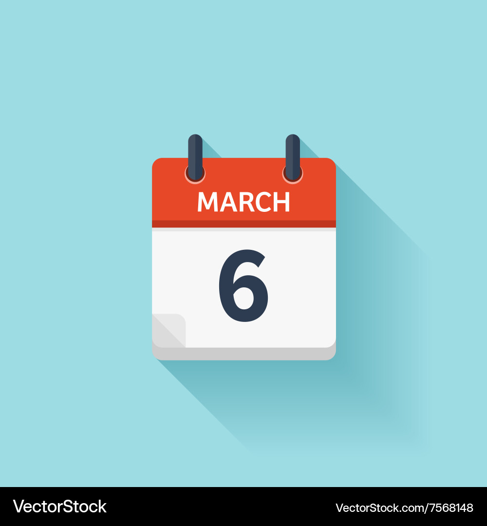 March 6 flat daily calendar icon date Royalty Free Vector