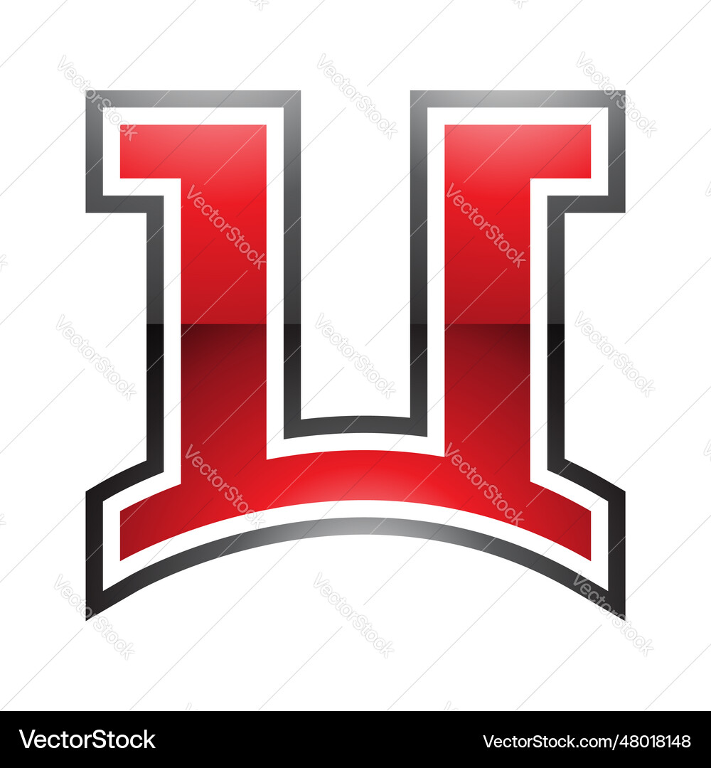 Red and black glossy arch shaped letter u icon Vector Image