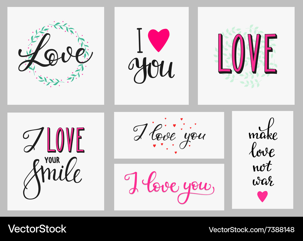 Romantic love inspiration lettering set Royalty Free Vector