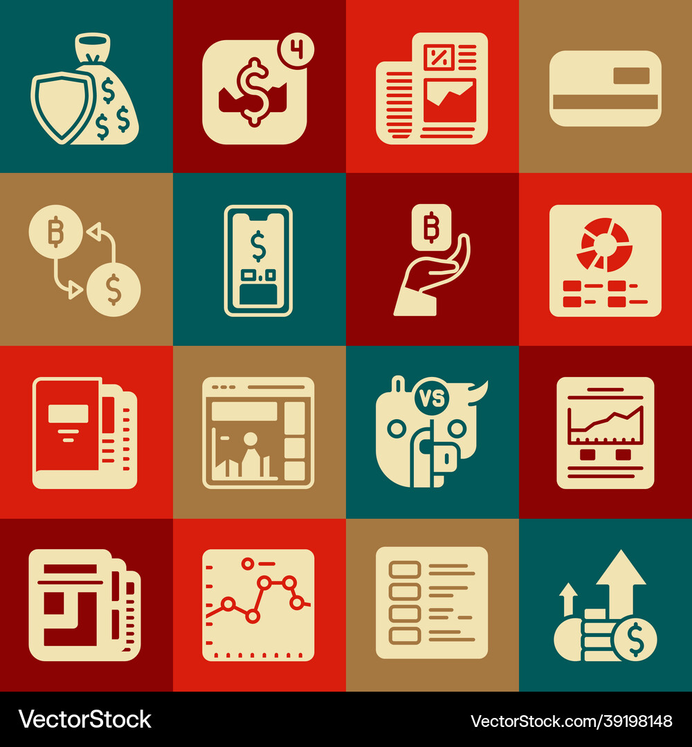 Set financial growth and coin website with graph Vector Image