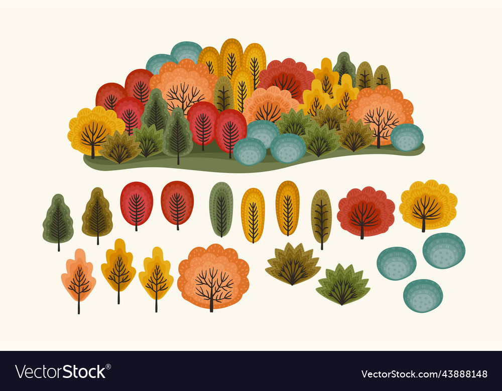 Set of abstract autumn trees isolated elements Vector Image
