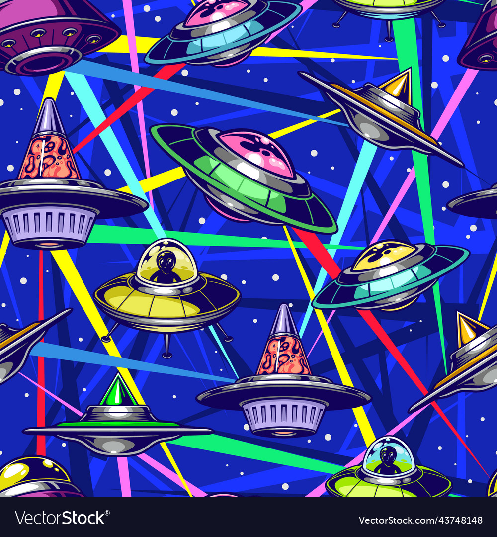 Ufo aliens colorful pattern seamless Royalty Free Vector