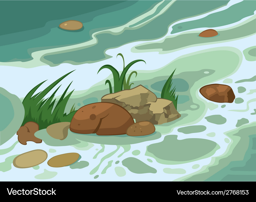 Cartoon grass stones and brook Royalty Free Vector Image