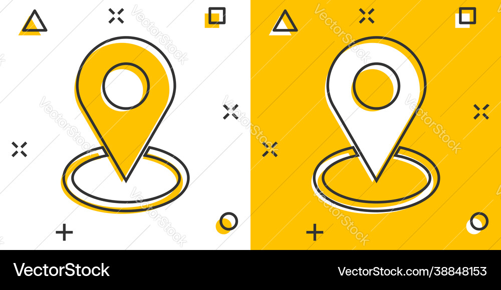 Cartoon pin location icon in comic style Vector Image