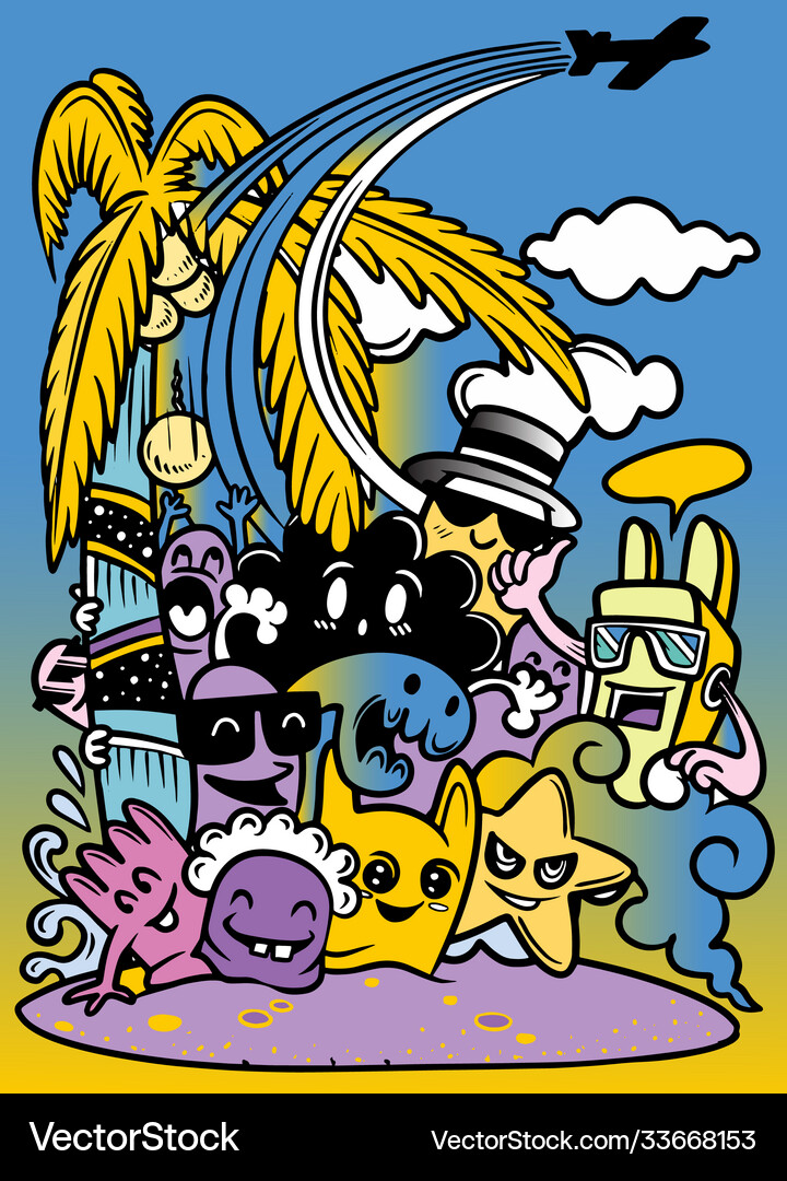 Cute monsters are enjoying summer Royalty Free Vector Image