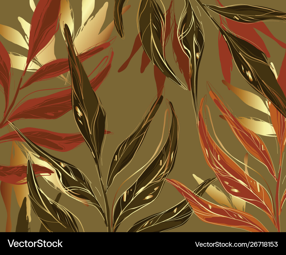 Floral palm and gold foil seamless pattern rust Vector Image