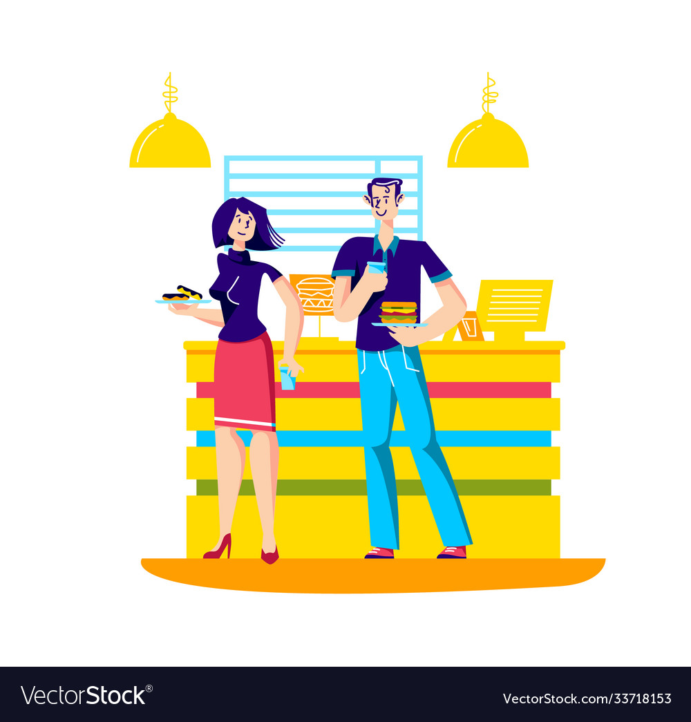Man and woman buying fast food in restaurant Vector Image