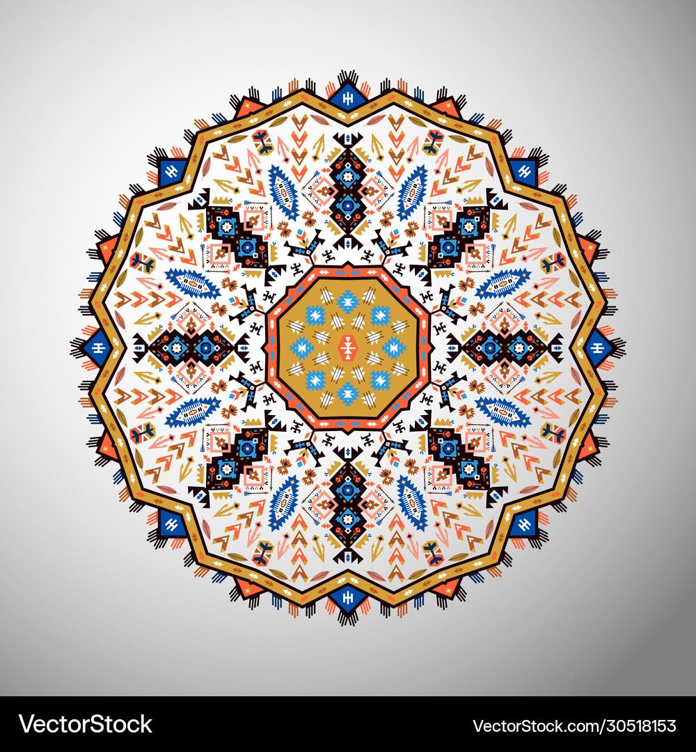 Ornamental round colorful geometric pattern in Vector Image